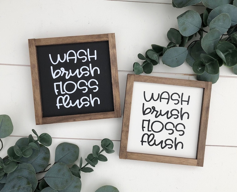 Wash Brush Floss Flush Sign / Bathroom Decor - Etsy