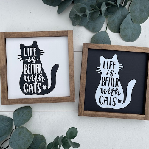 Cat Silhouette Wooden Sign/ Mini Sign / Tiered Tray Sign / - Etsy