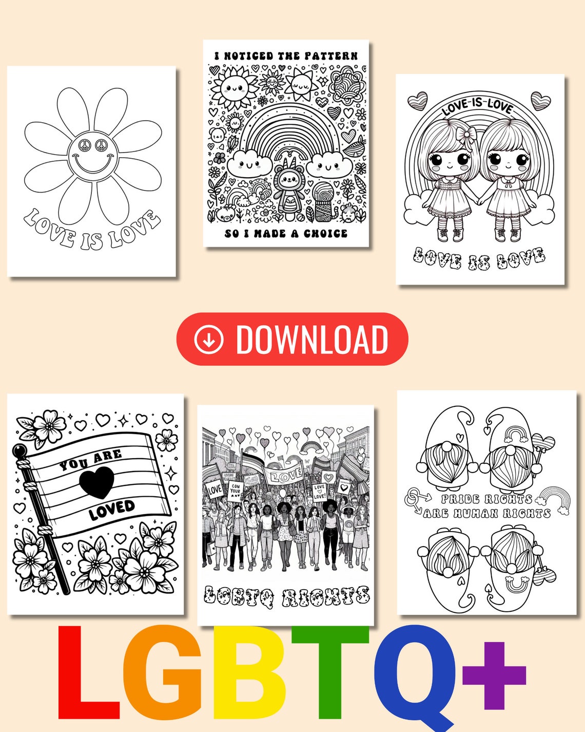 LGBTQ Pride Printable Coloring Pages for Lesbian Gay Non Binary ...