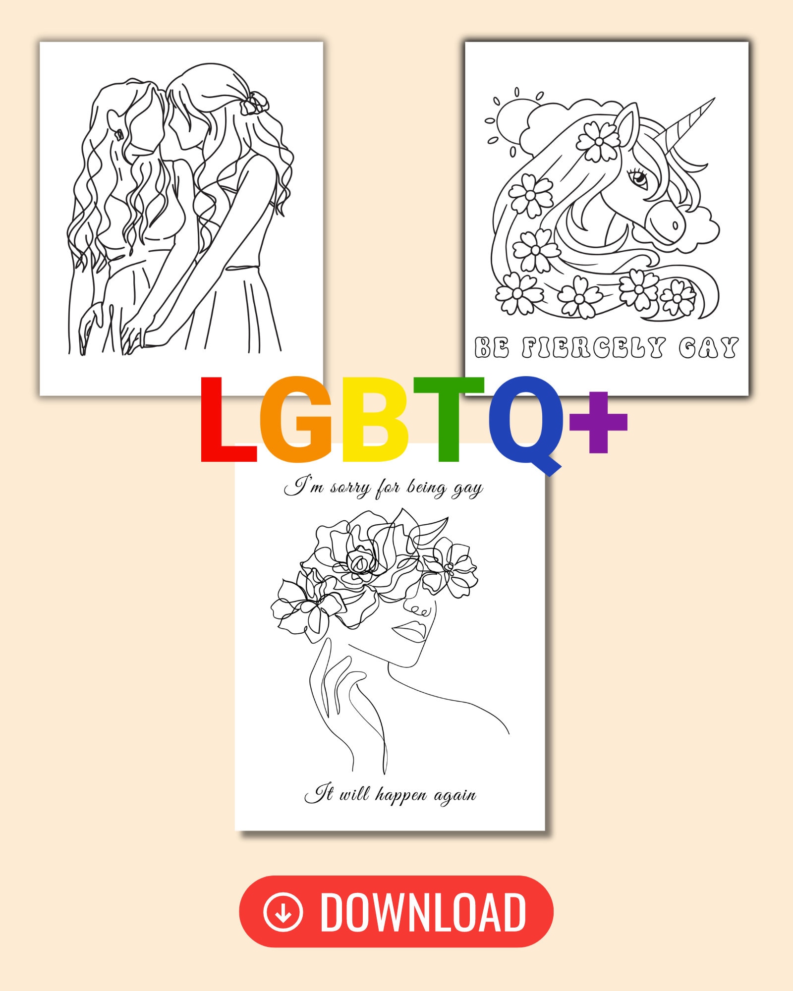 LGBTQ Pride Printable Coloring Pages for Lesbian Gay Non Binary ...