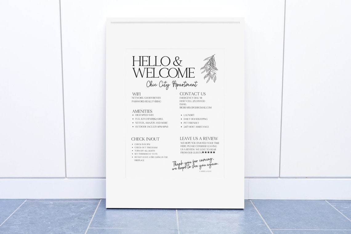 Airbnb VRBO Welcome Sign Templates Printable, Guest Arrival Poster ...