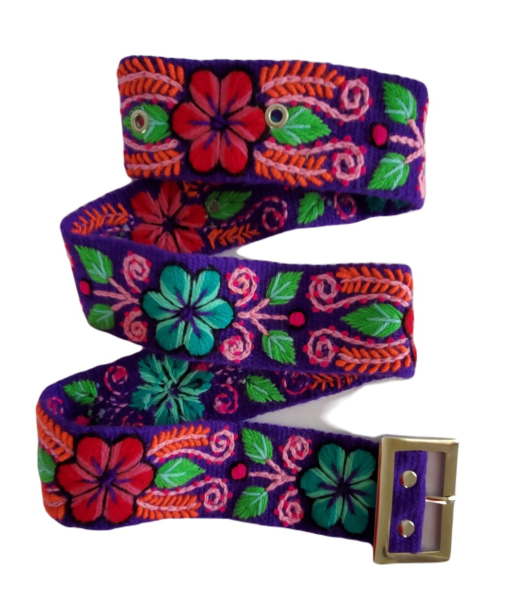 Floral Ethnic Belt Purple Background Handcrafted in Peru Size S-M - Etsy