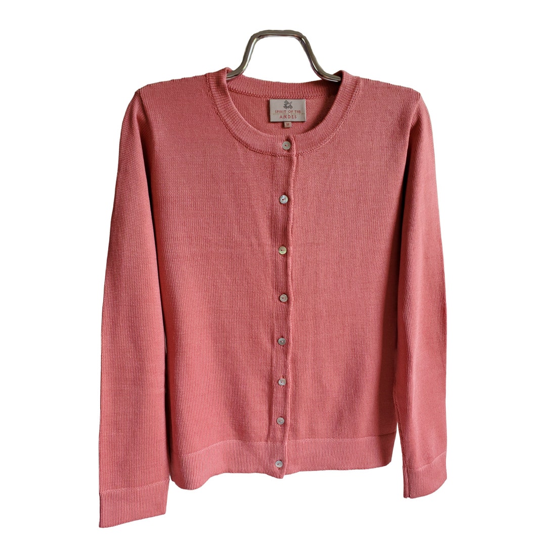 Classic Pima Cotton Cardigan, Made in Peru, Coral, Size L - Etsy