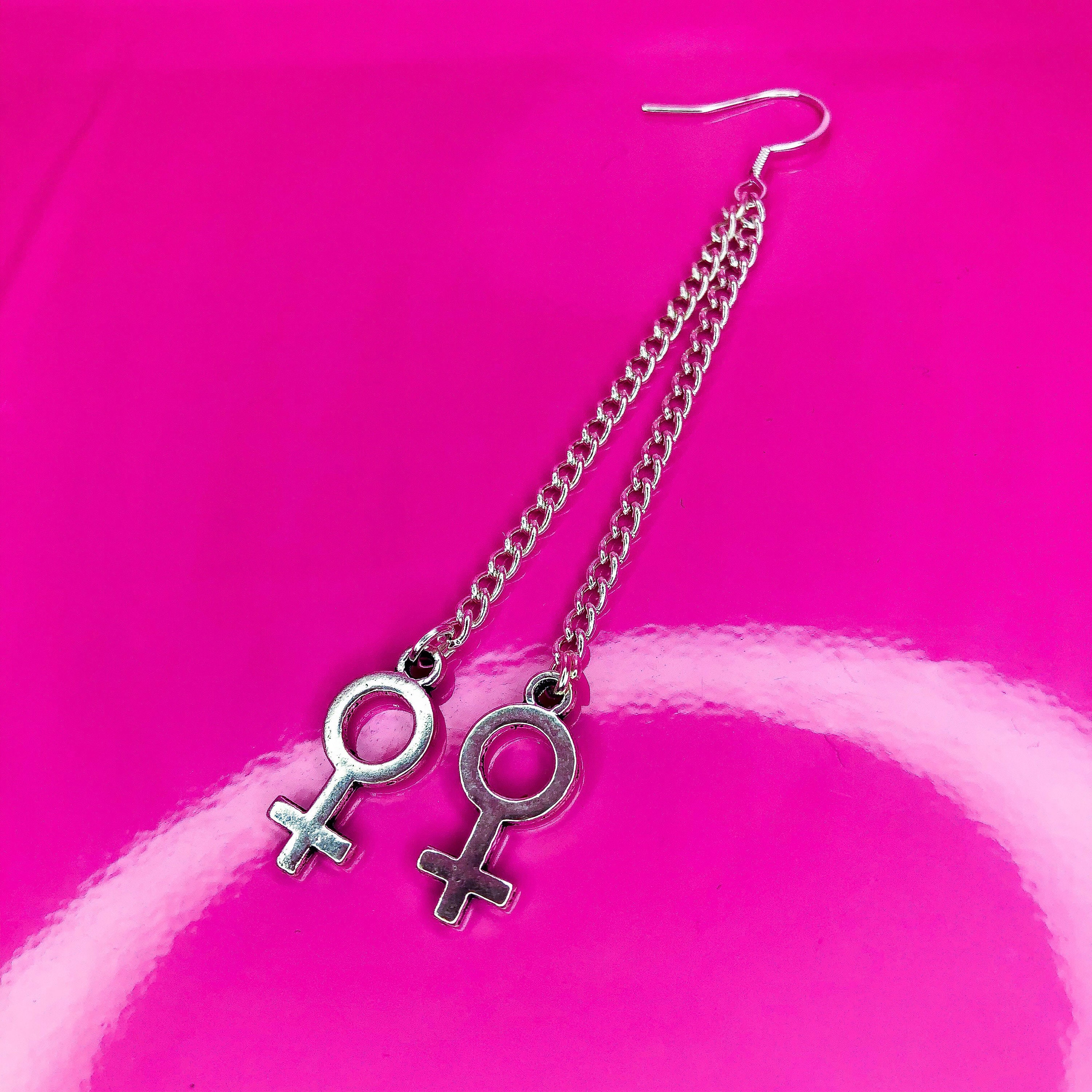 Double Venus Symbol Dangle Drop Earrings Two Small Female - Etsy UK