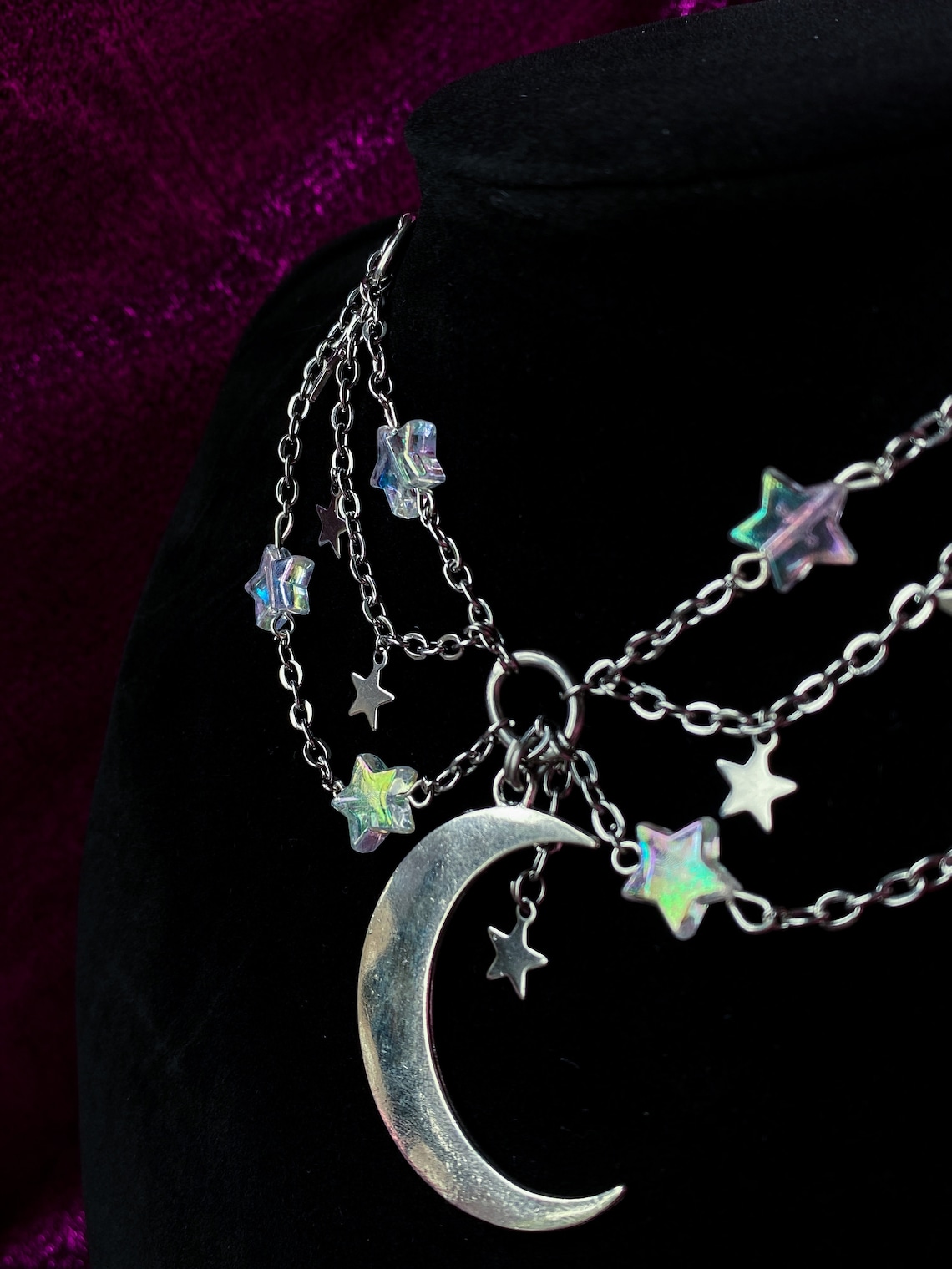 Handmade Moon and Star Necklace: Whimsigoth Celestial Statement Jewelry ...