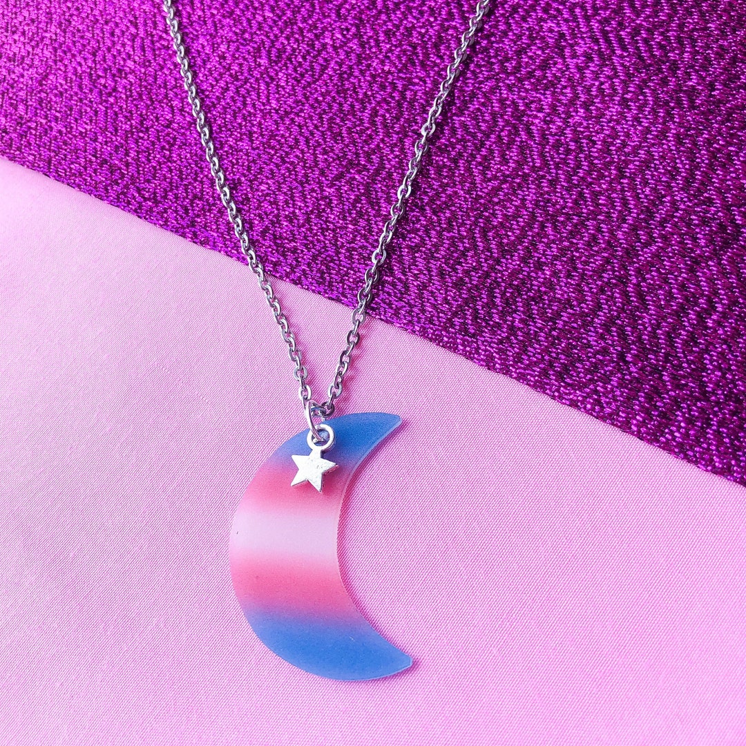 Transgender Pride Flag Crescent Moon Necklace, Handmade LGBTQ Jewelry ...