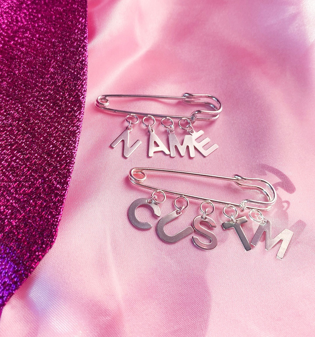 Customisable Letter Charm Word Brooch, Kilt Pin Safety Pin Brooch Badge ...