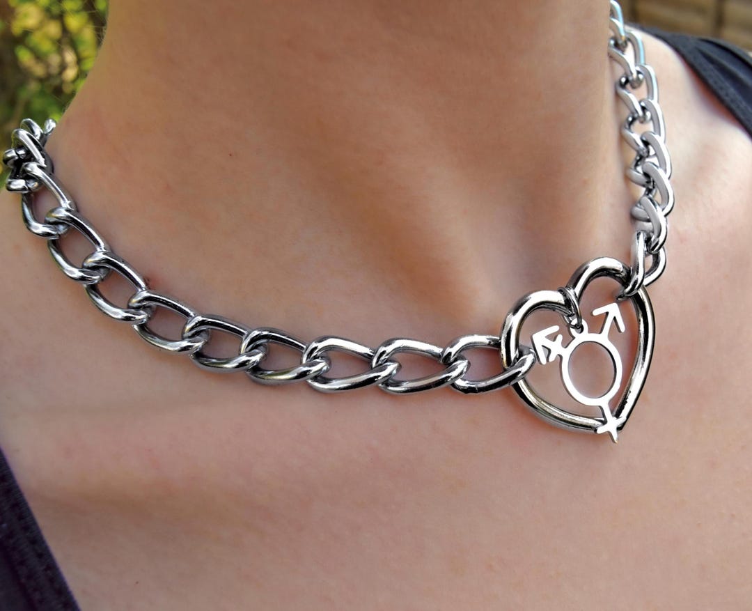 Transgender Symbol Heart O Ring Chunky Chain Choker Necklace, Trans ...