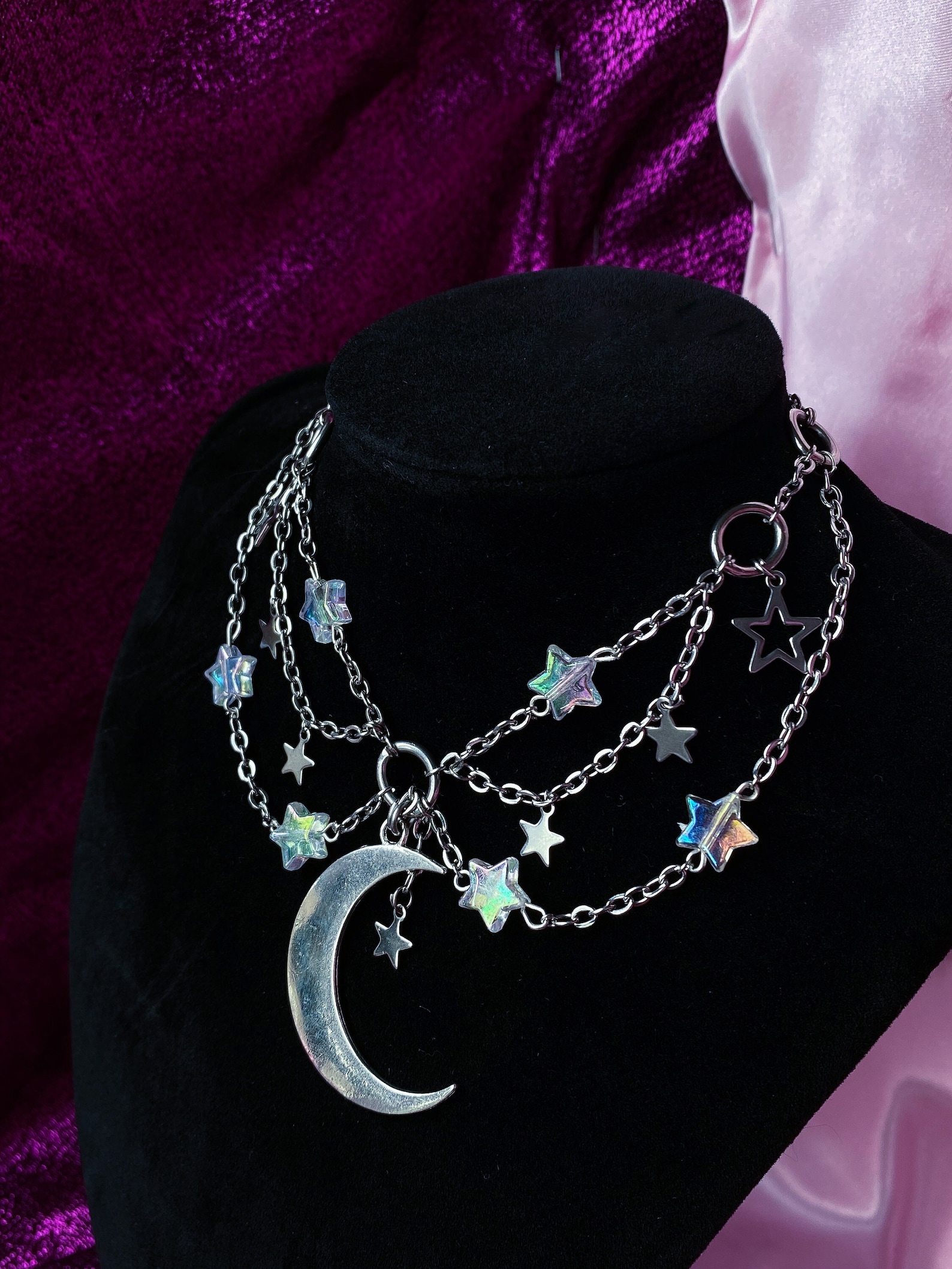 Handmade Moon and Star Necklace: Whimsigoth Celestial Statement Jewelry ...