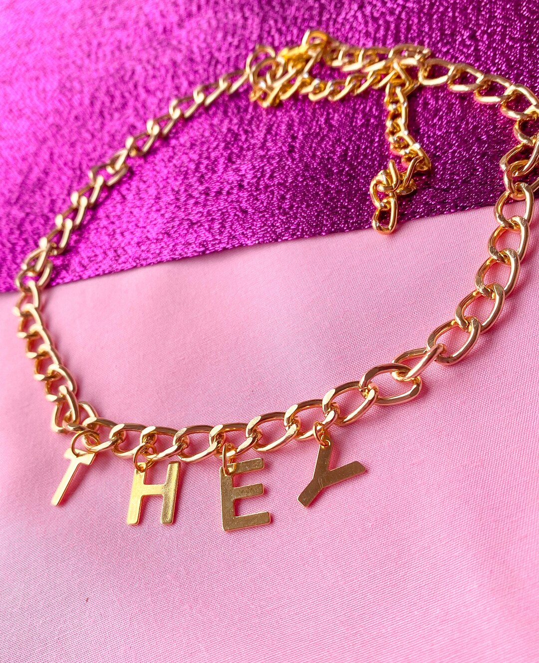 THEY Lettering Golden Colour Necklace, Non Binary Pronoun Pride ...
