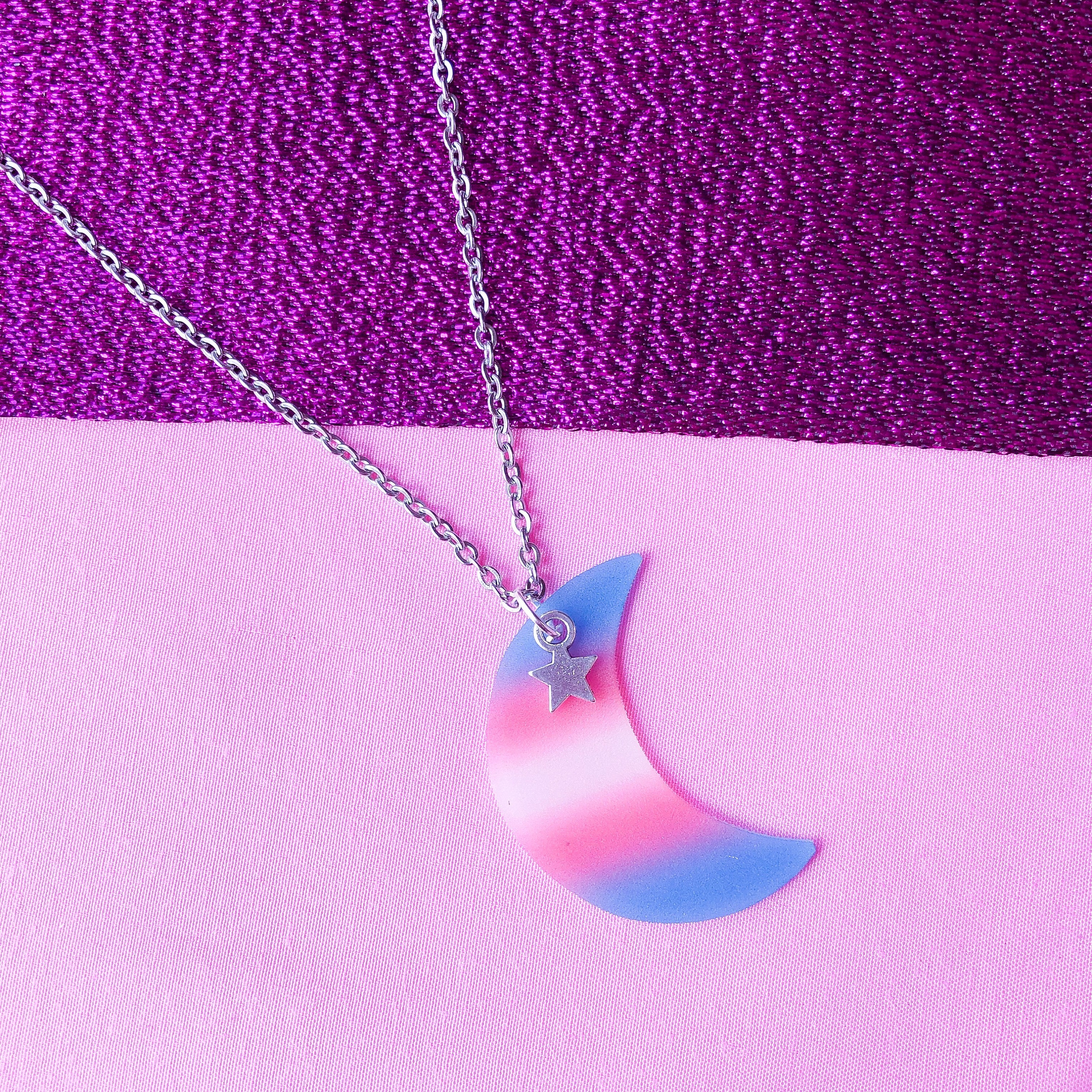 Transgender Pride Flag Crescent Moon Necklace, Handmade LGBTQ Jewelry ...
