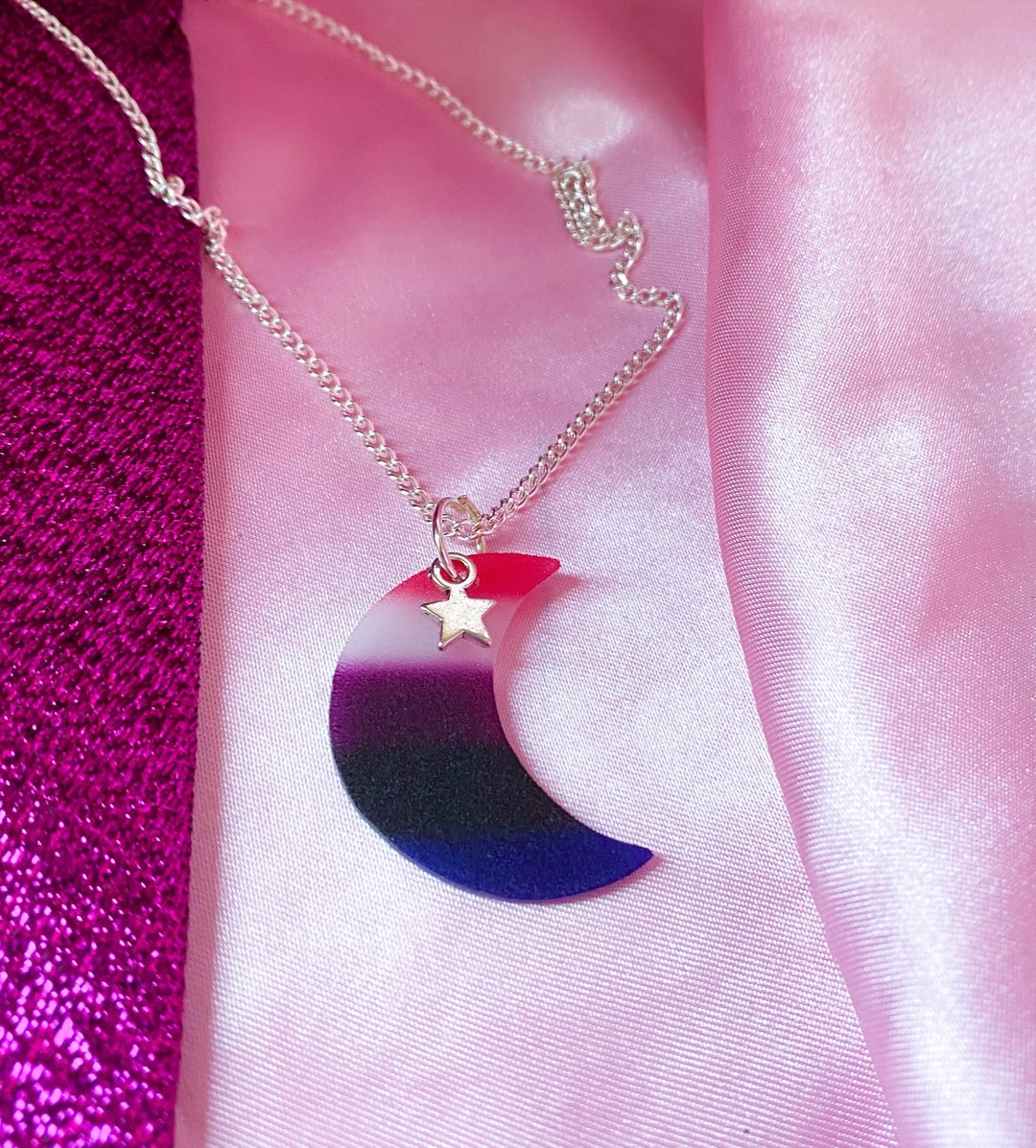 Genderfluid Pride Crescent Moon Necklace: Handmade Non Binary Jewelry ...