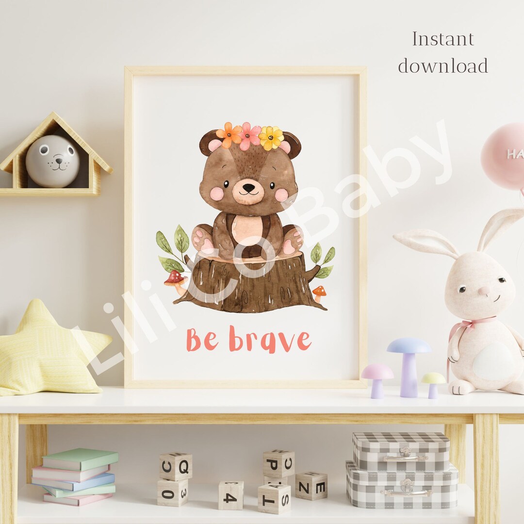 Woodland Bear Nursery Wall Art, Nursery Decor, Nursery Print, Woodland ...