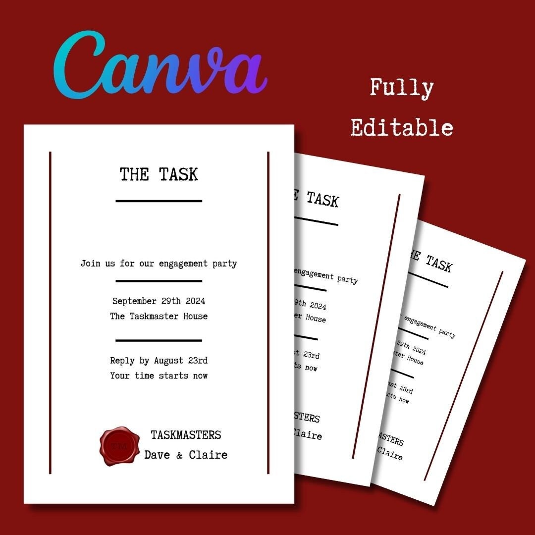 Taskmaster Party Invite Canva Template Editable Taskmaster Invitation ...