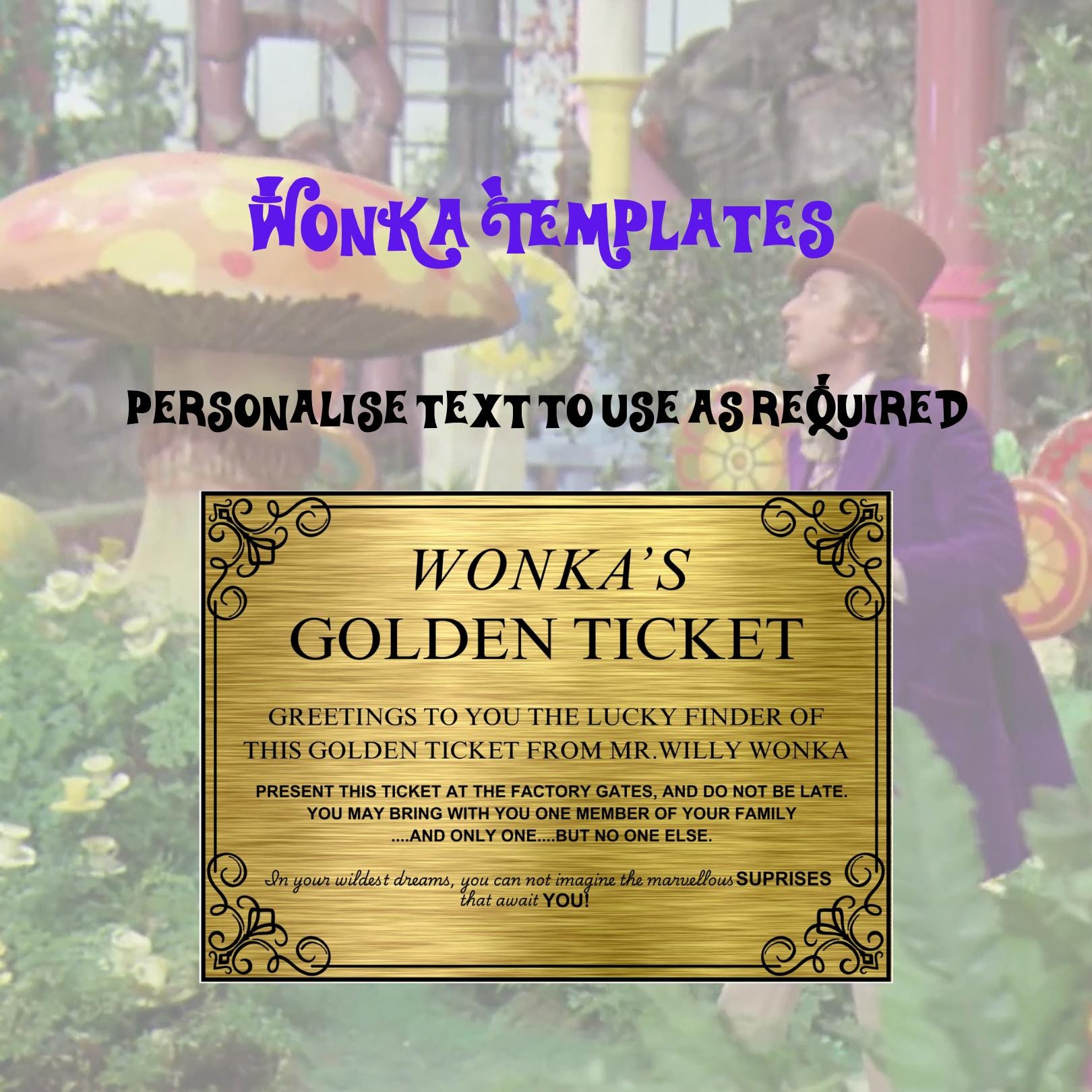 Personalised Wonka Printable Golden Ticket Editable Bar Canva Template ...