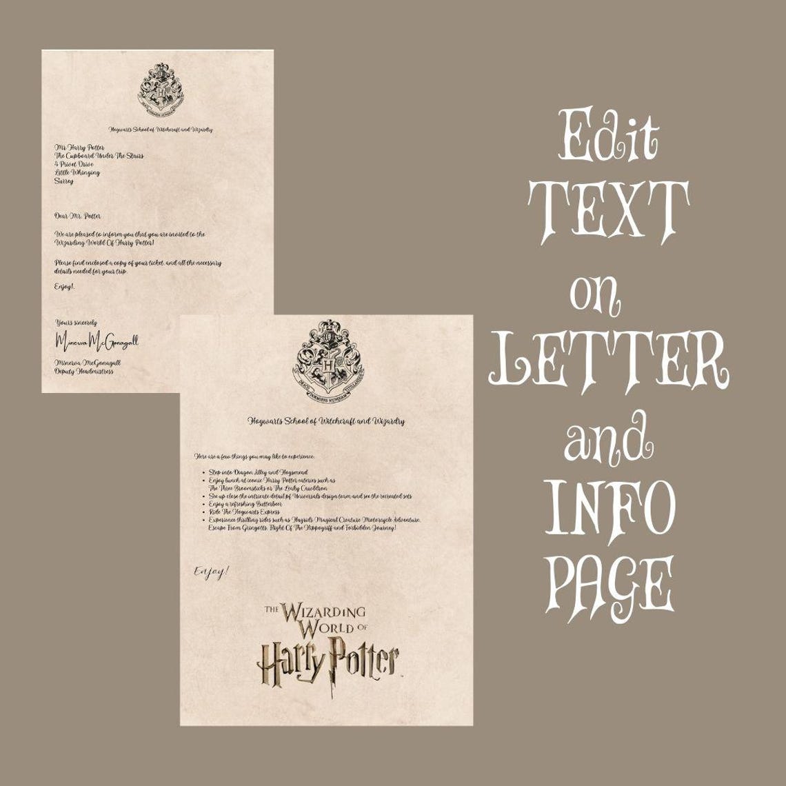 Wizarding World Ticket Potter Witchcraft and Wizardry Canva Template ...