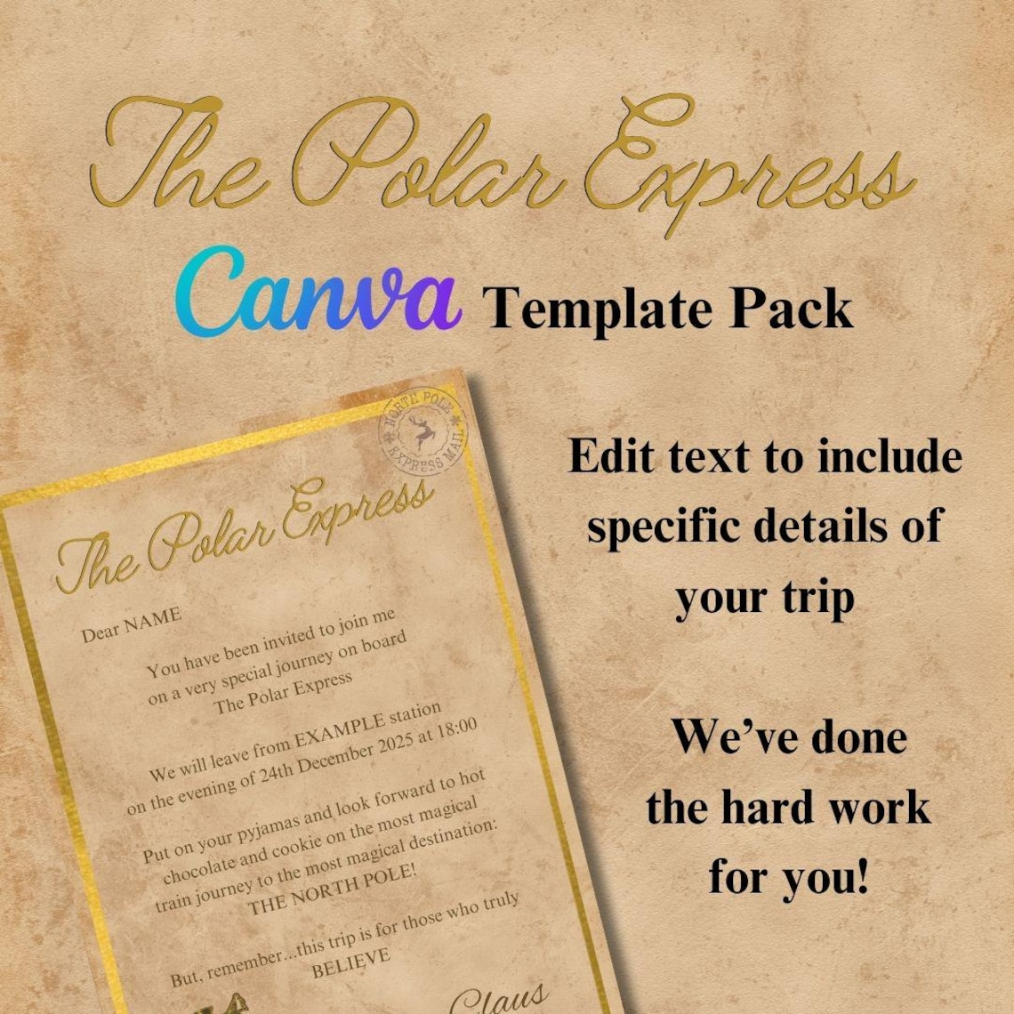 Personalised Polar Express Ticket Letter Editable Canva Template - Etsy UK