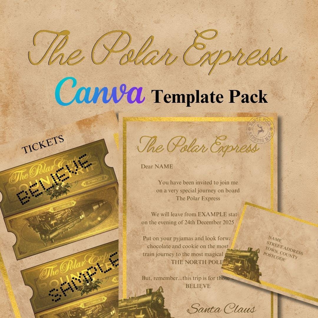 Personalised Polar Express Ticket Letter Editable Canva Template - Etsy UK