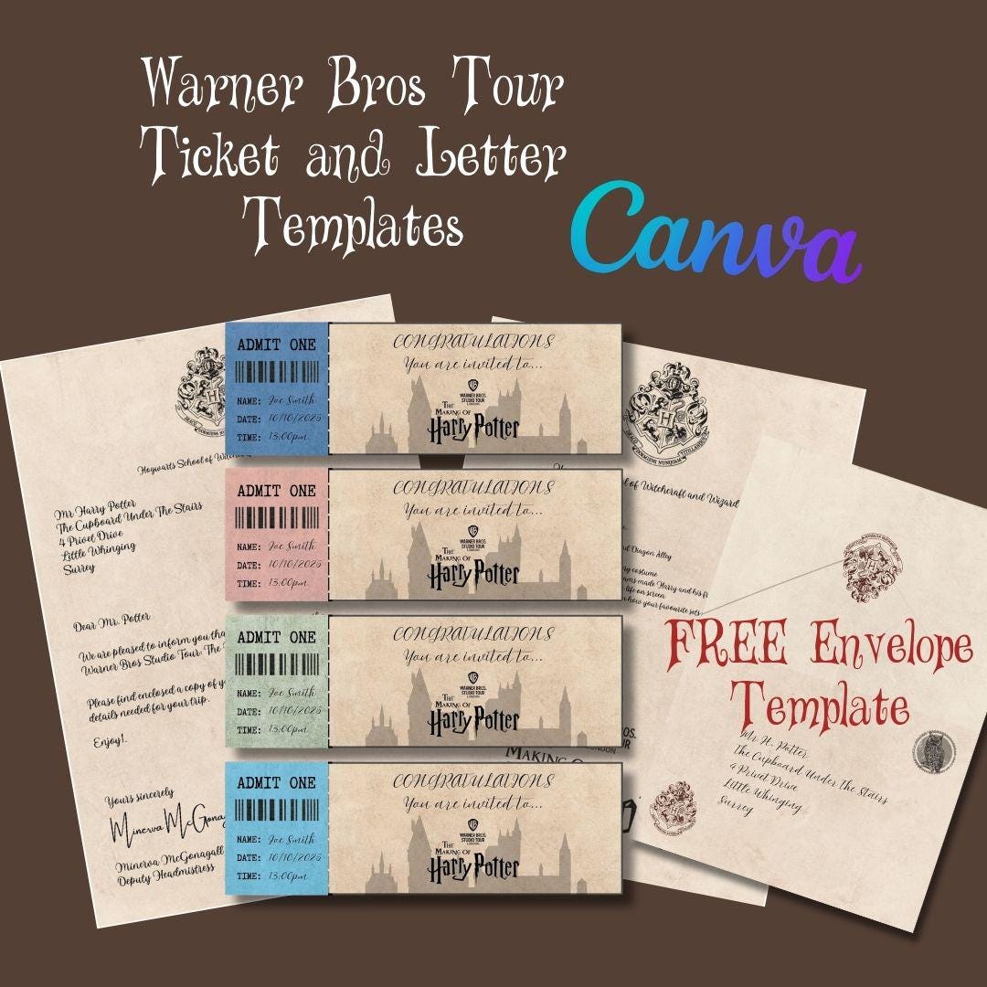 Warner Bros Ticket Potter Witchcraft and Wizardry Canva Template - Etsy