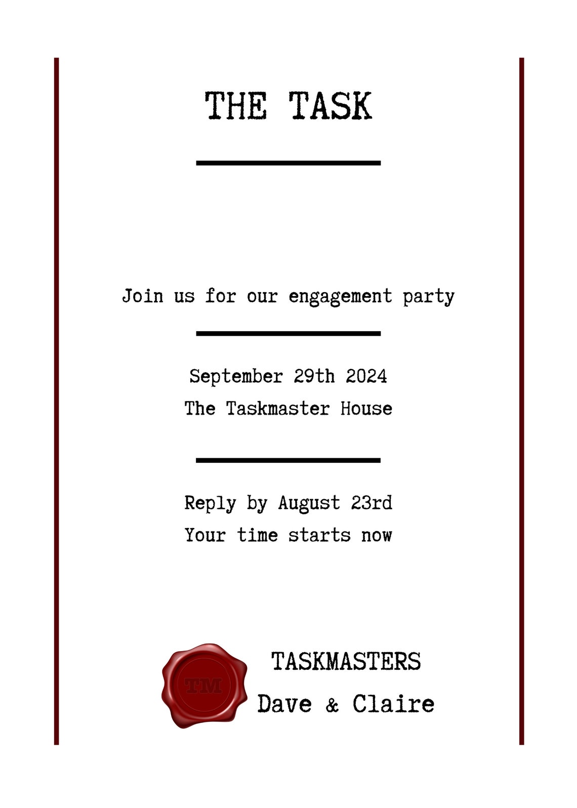 Taskmaster Party Invite Canva Template Editable Taskmaster Invitation ...