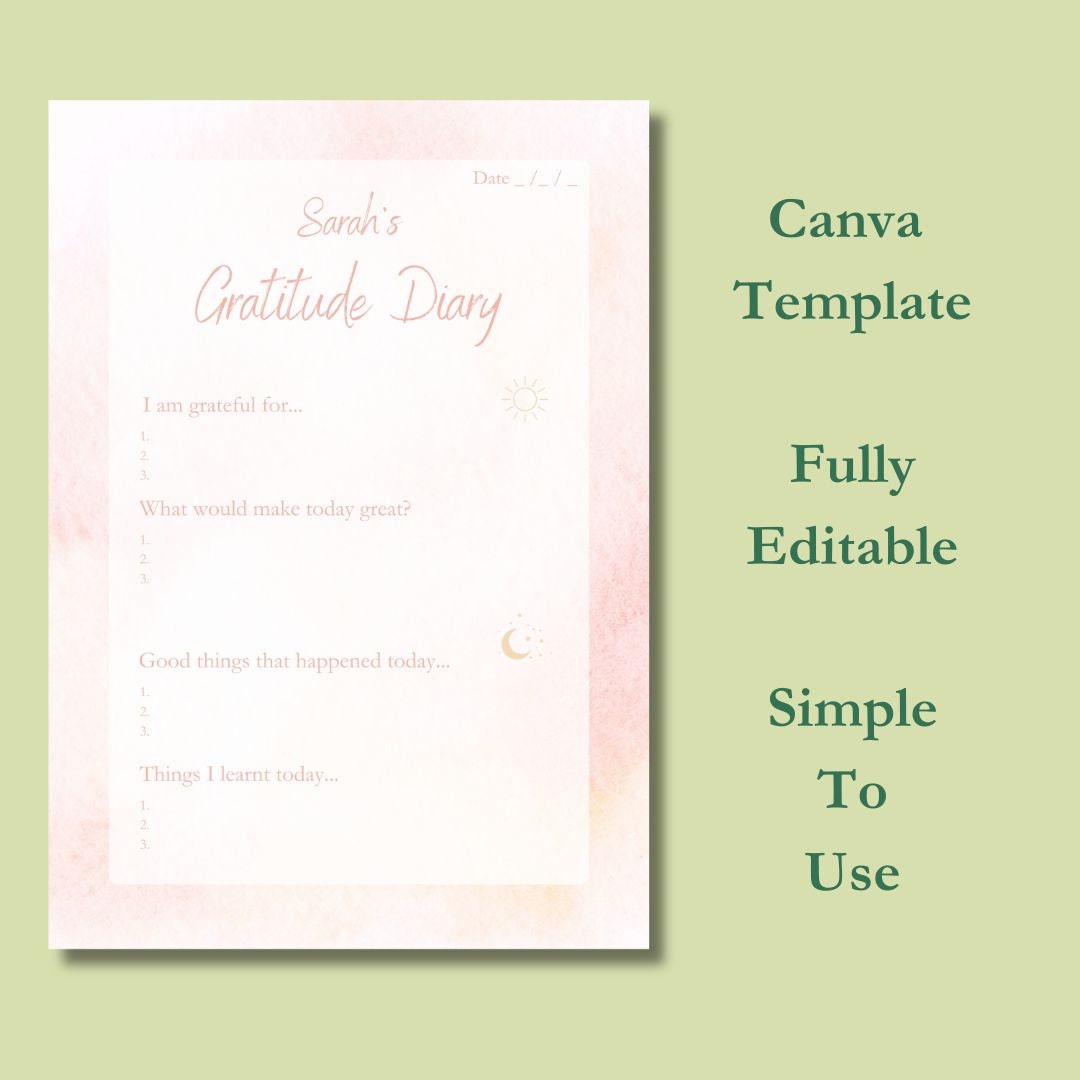 Gratitude Diary Canva Template: Printable Well-being Journal (A4) - Etsy