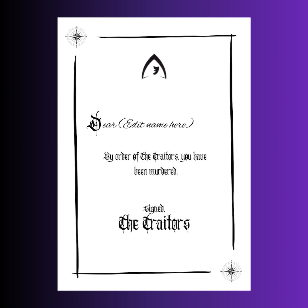 The Traitors Letter Canva Template Traitors Tv Show Gift Instant ...