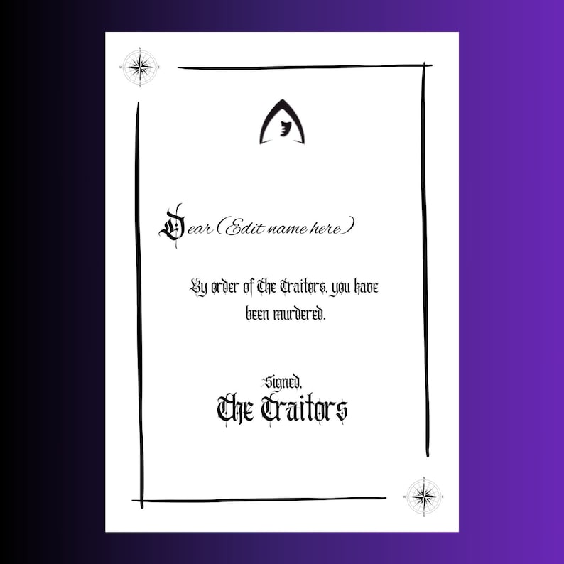The Traitors Letter Canva Template Traitors Tv Show Gift Instant ...