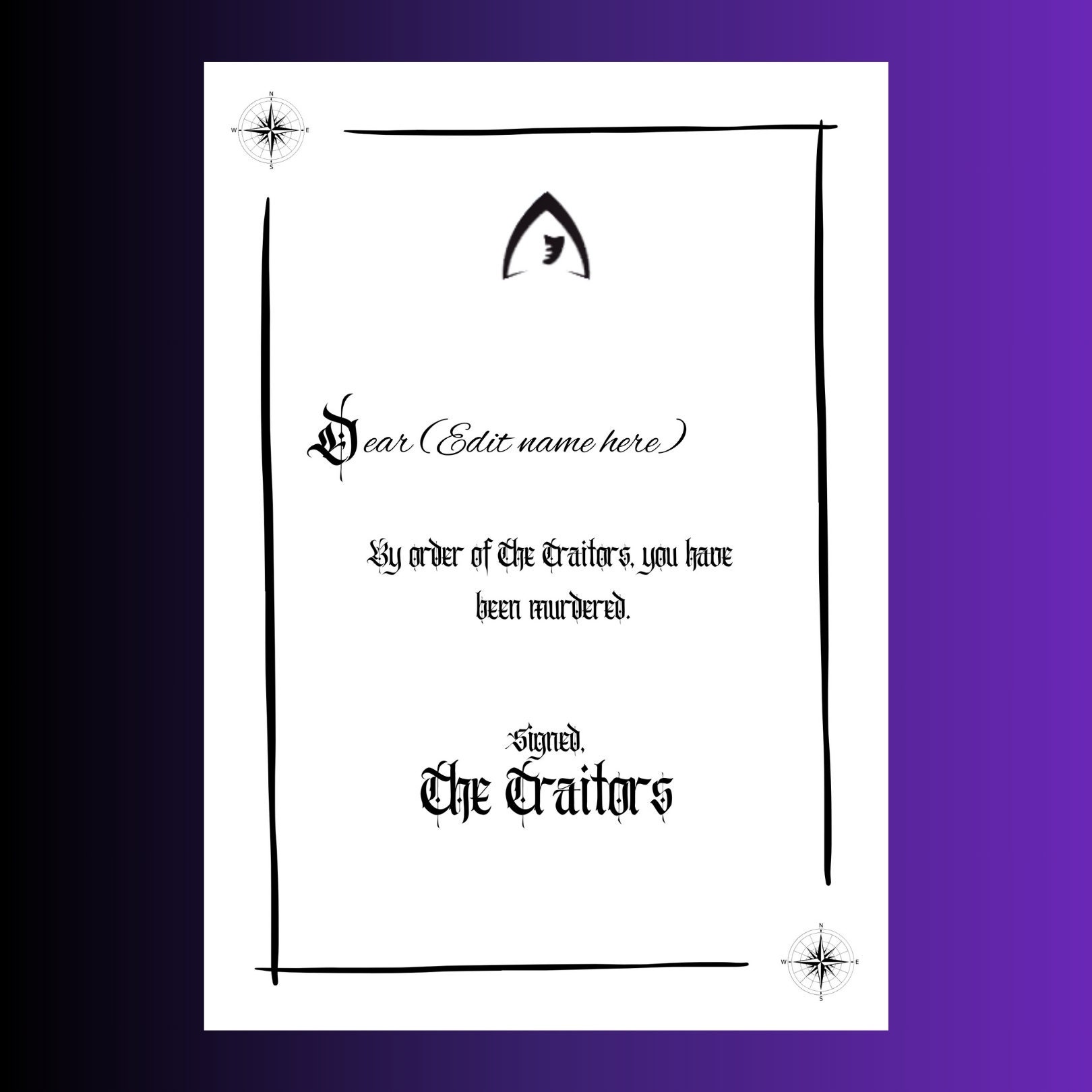 The Traitors Letter Canva Template Traitors Tv Show Gift Instant ...