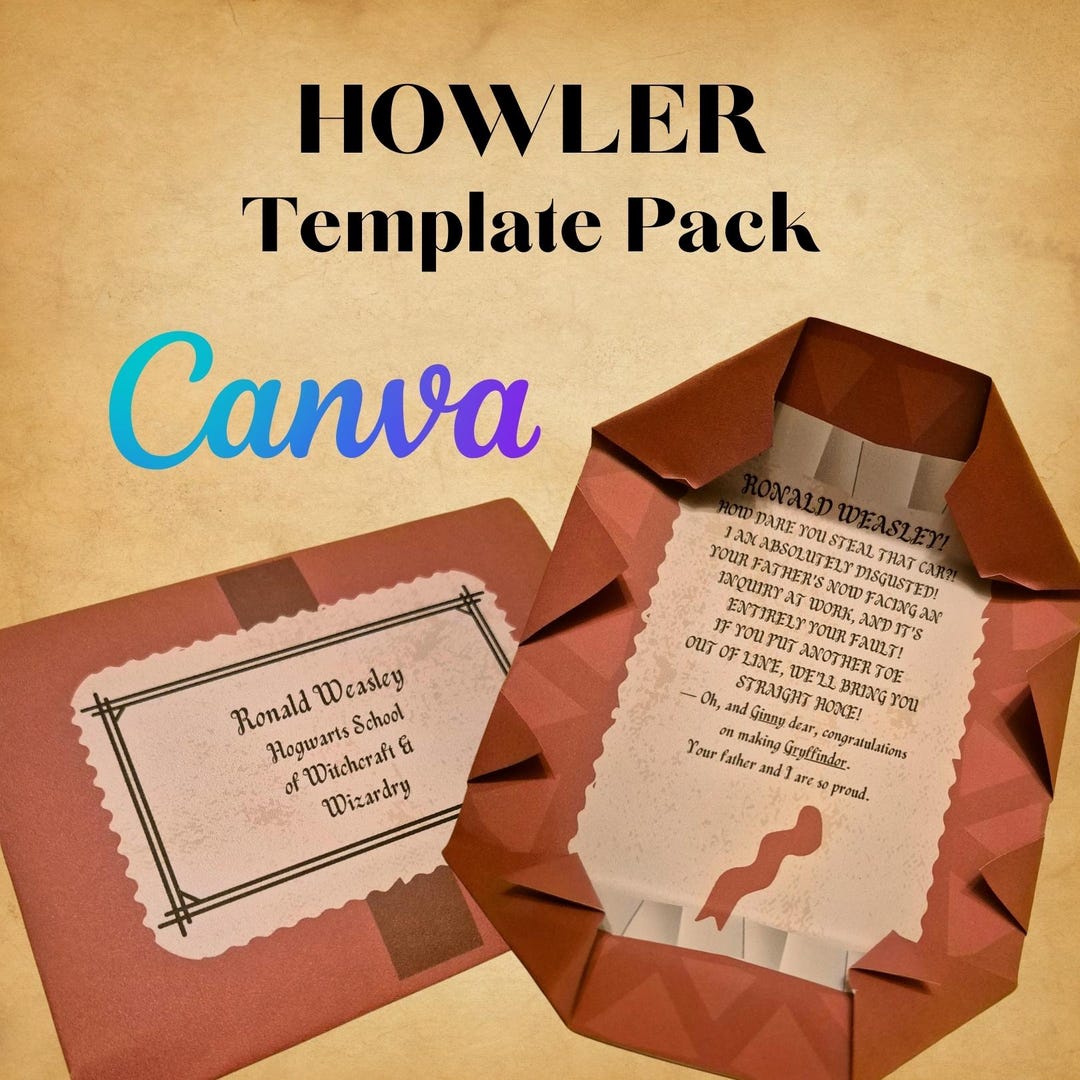 Personalised Potter Howler Editable Canva Template Printable Ron ...