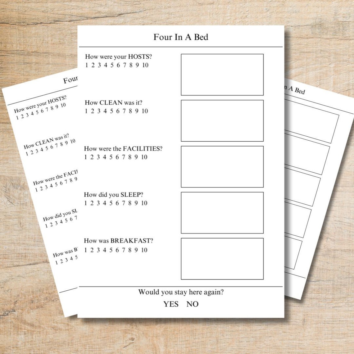 Four in a Bed Feedback Form Template Score Sheet Hotel Rating Funny ...