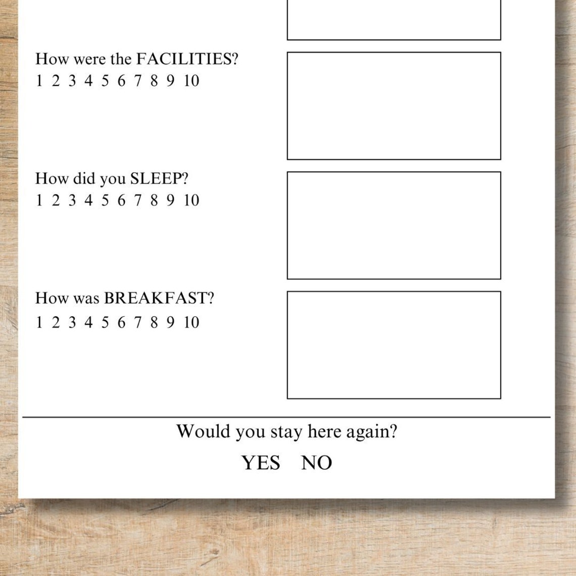 Four in a Bed Feedback Form Template Score Sheet Hotel Rating Funny ...