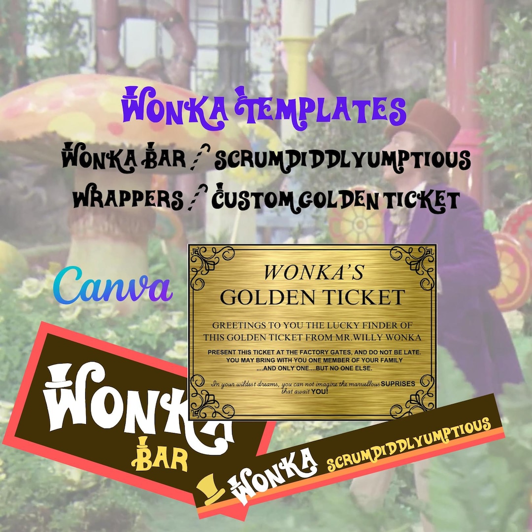 Personalised Wonka Printable Golden Ticket Editable Wonka Bar Canva ...