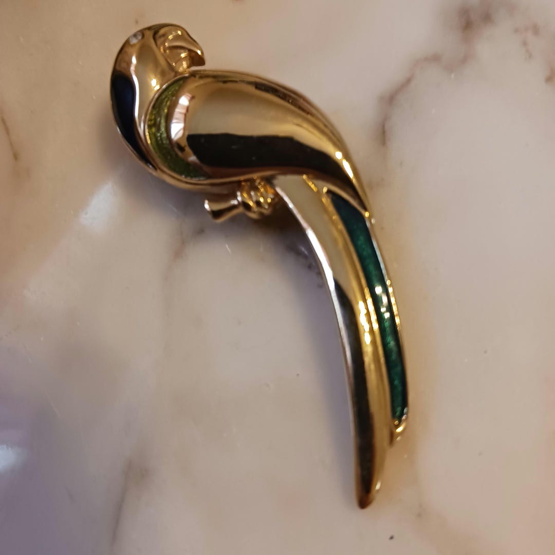 Signed Liz Claiborne Parrot Pin, Vintage 70s Enamelled Brooch - Etsy