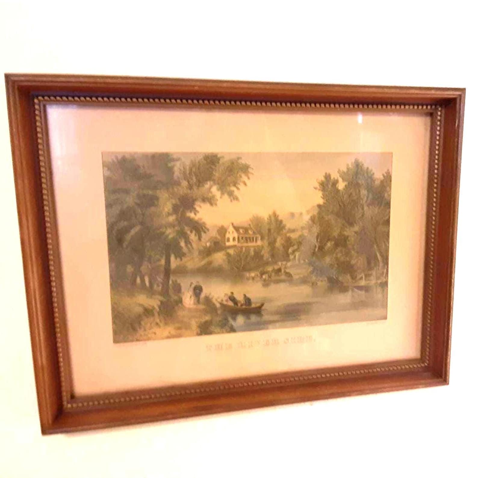 1870 Lithograph, the River Side, by Currier and Ives, American Wall Art ...