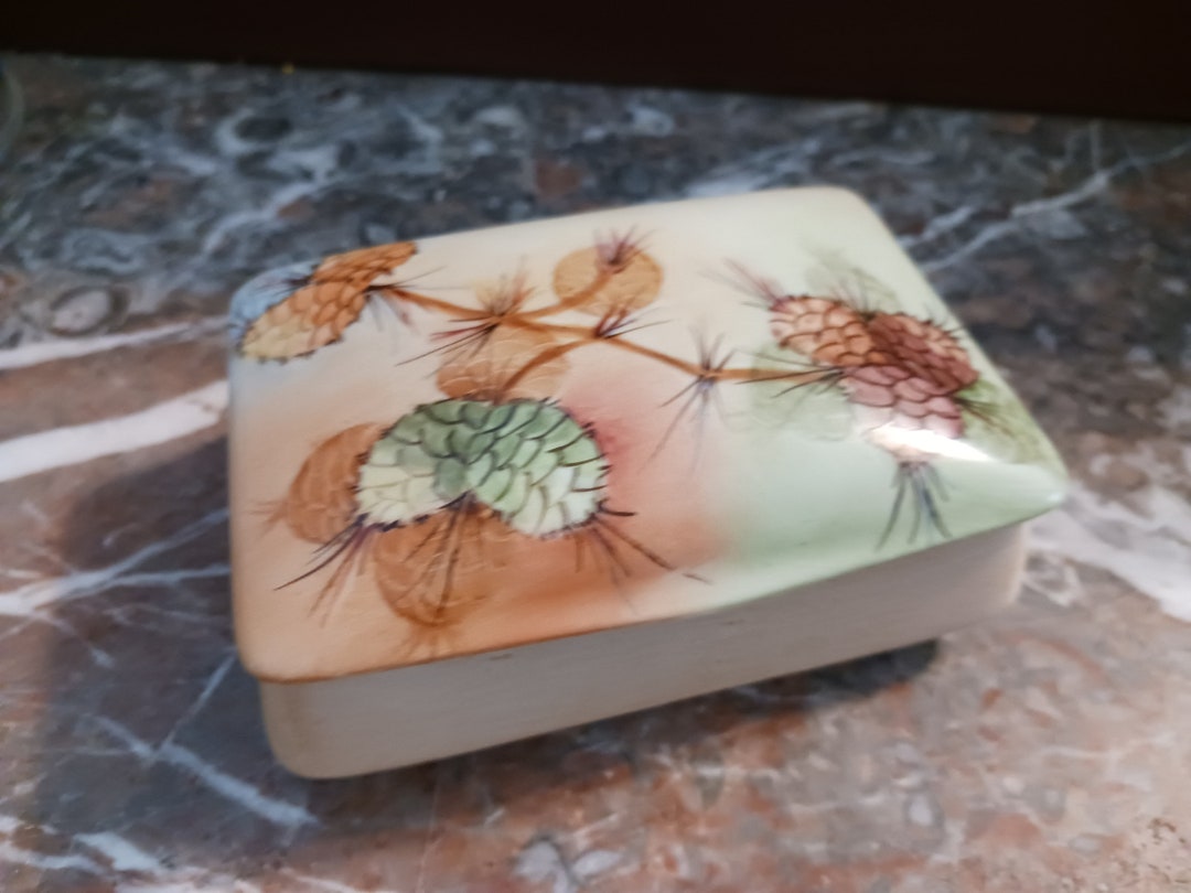 Hand Painted West German Jewelry Box, Pine Cones on 1960s Bavarian ...