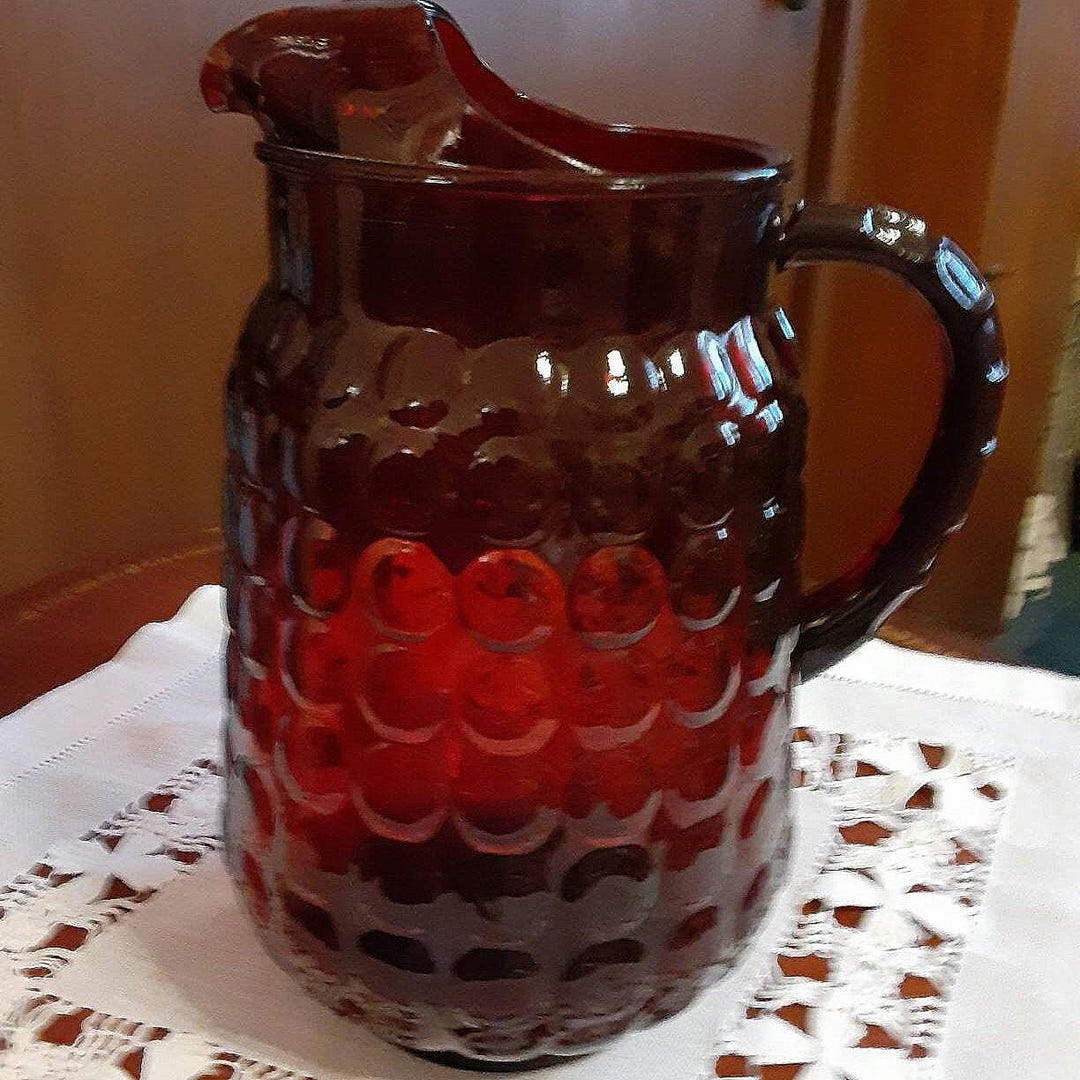 Royal Ruby Bubble Pitcher by Anchor Hocking, Mid Century Modern Design ...