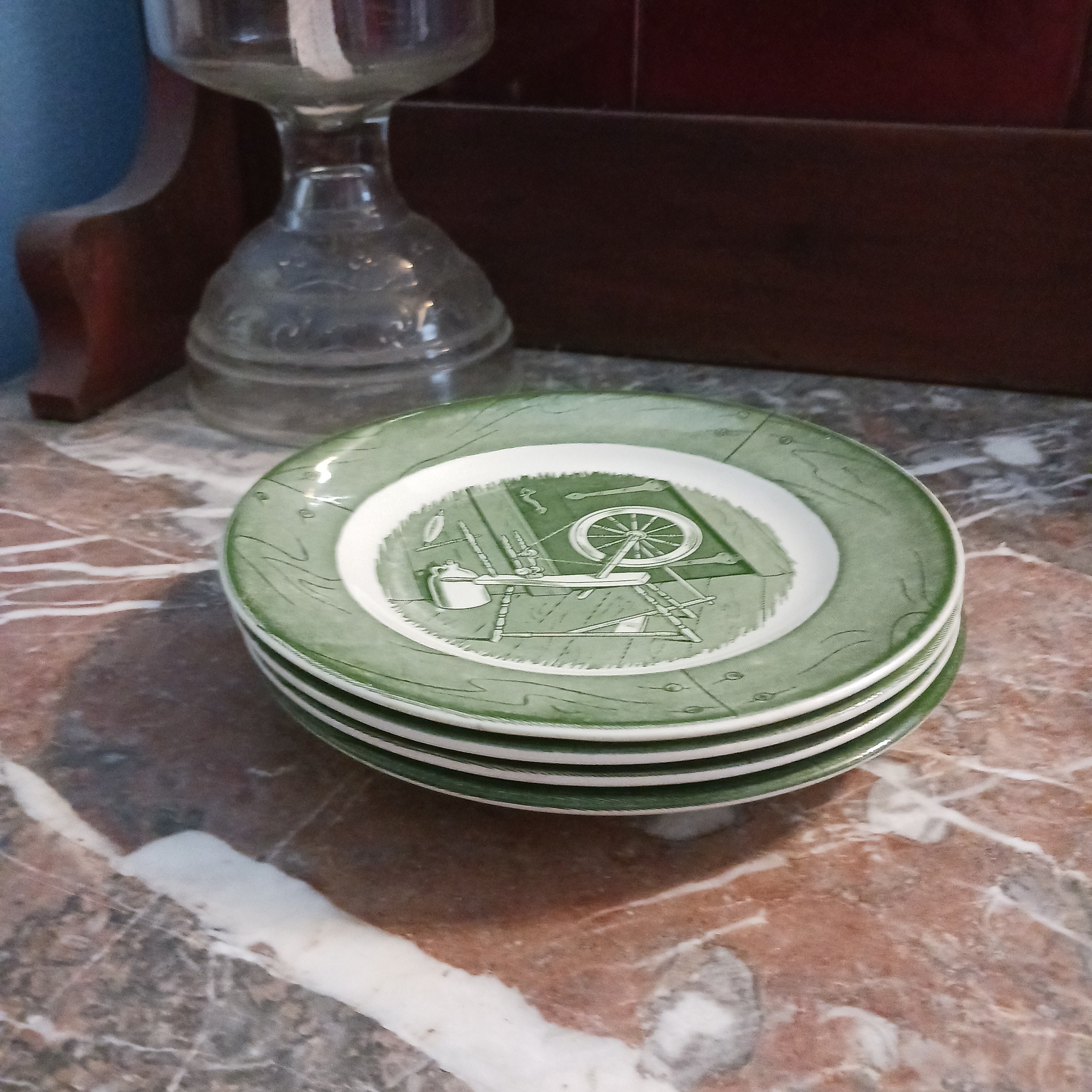 Four Colonial Homestead Bread Plates, Vintage Green Royal Porcelain ...