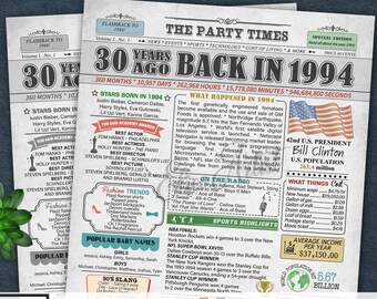 Back in 1993 Newspaper Poster / Printable / 31st Birthday Party ...