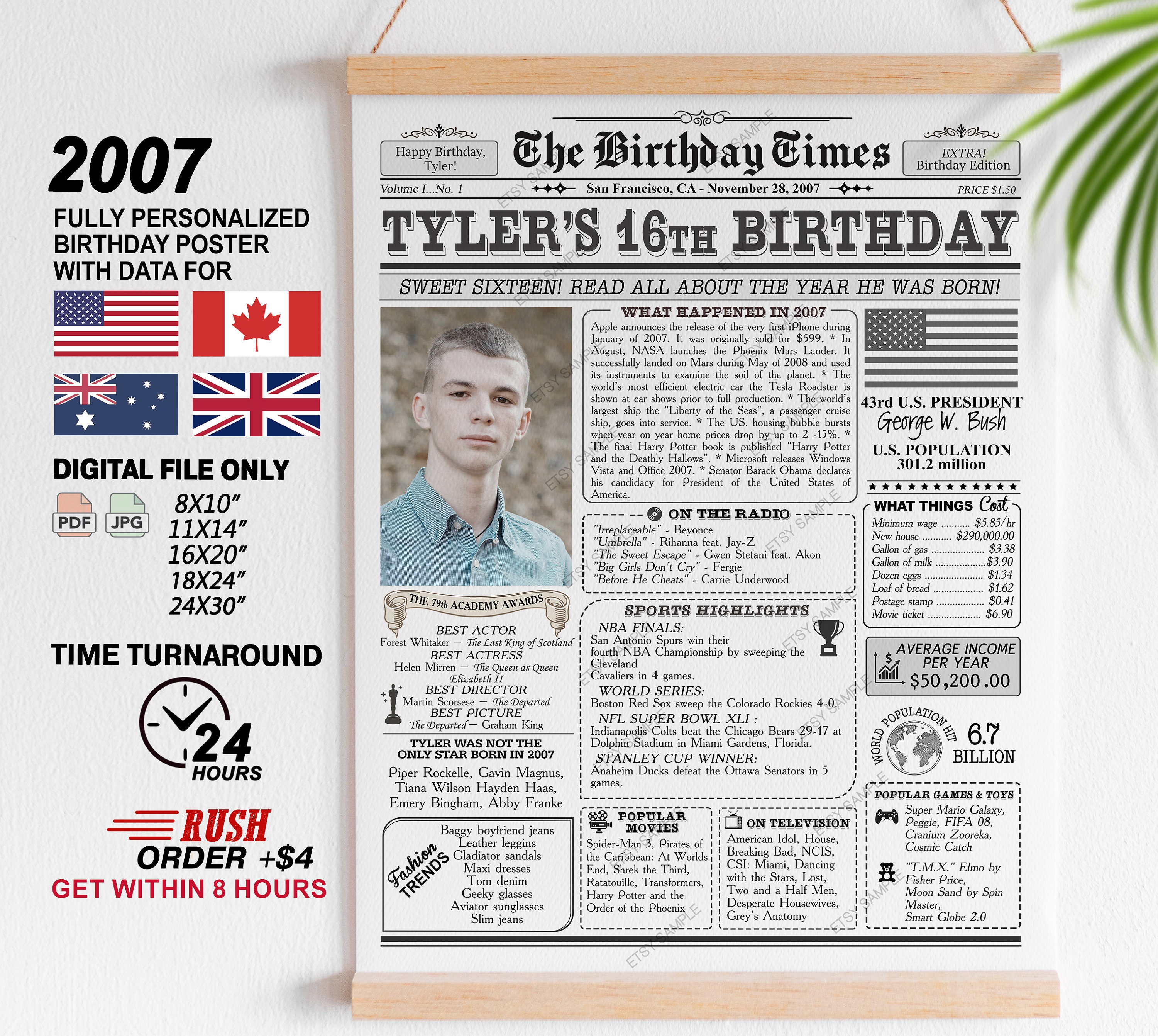 16th Birthday Newspaper Poster Sign Sweet 16 Birthday Poster - Etsy