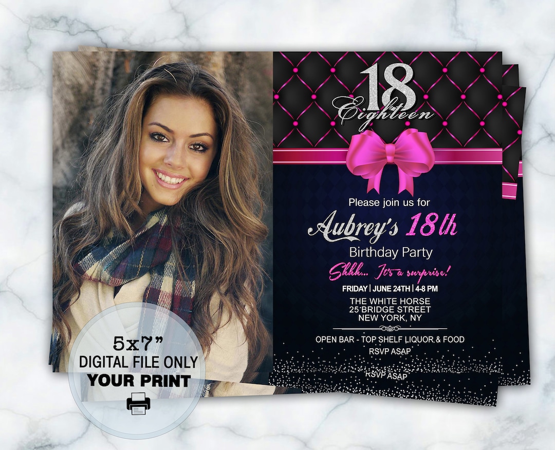 18th Birthday Invitation for Girl, 18th Birthday Photo Invitation ...