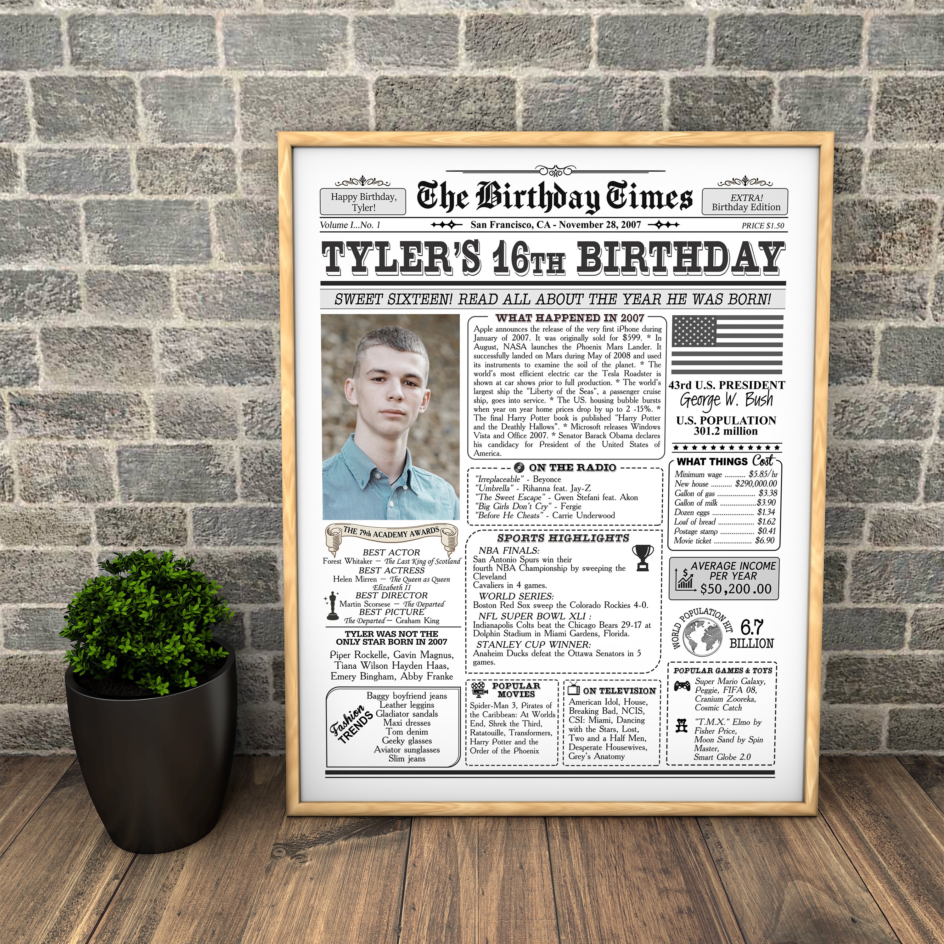 16th Birthday Newspaper Poster Sign Sweet 16 Birthday Poster - Etsy