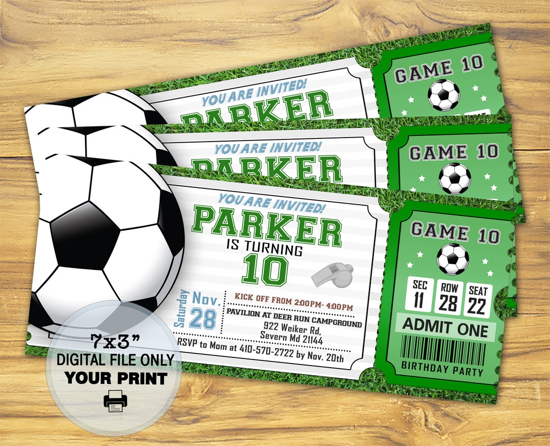 Soccer Ticket Invite, Soccer Invitation, Soccer Birthday Party Invite ...