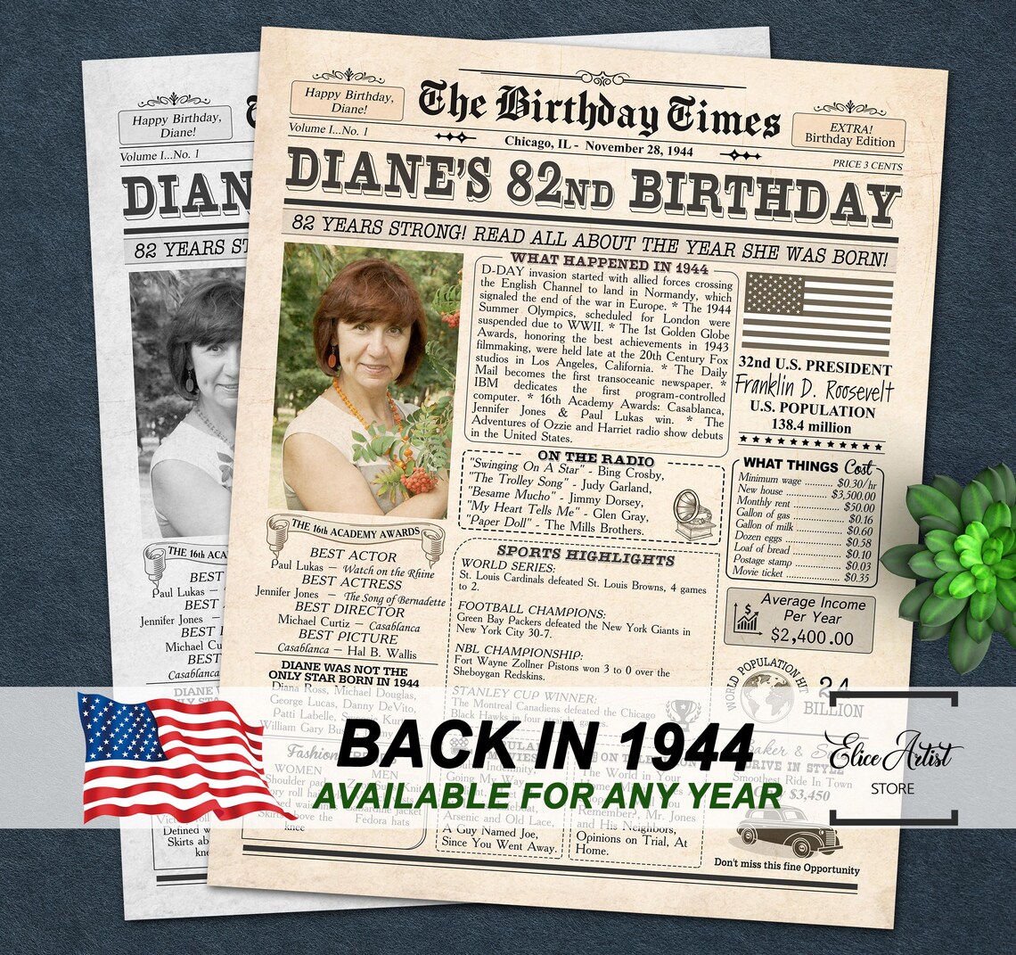 Presente personalizado para o 82º aniversário, impressão personalizada ...