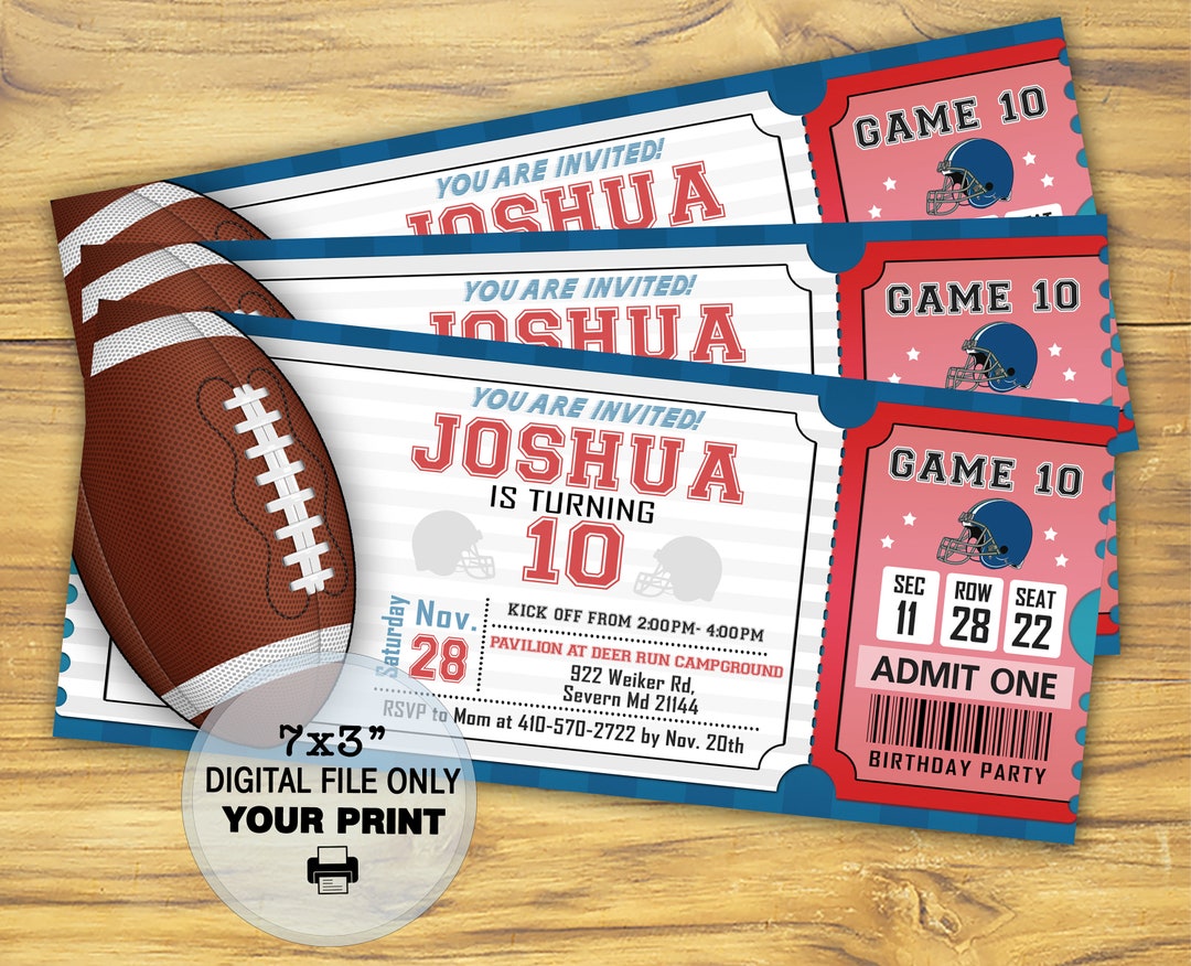 Football Ticket Invitation, Football Birthday Invitation, Football ...