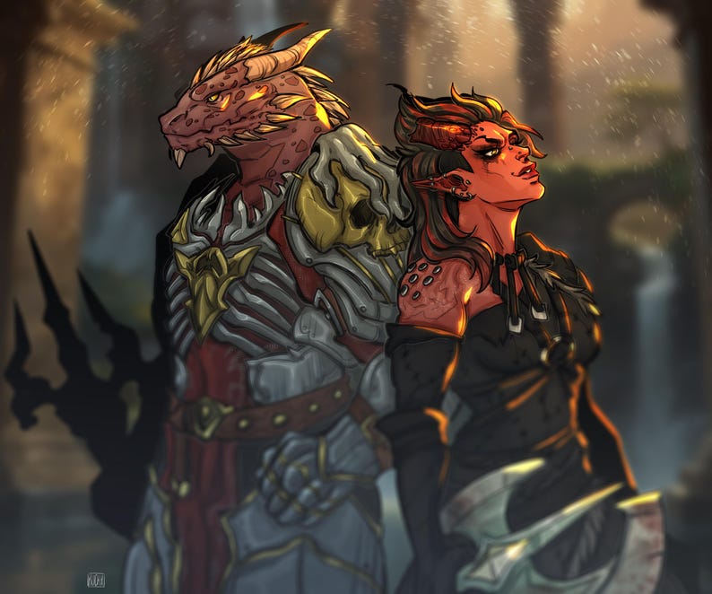 Baldur's Gate Couple Commission | Custom Fantasy Art (digital) - Etsy