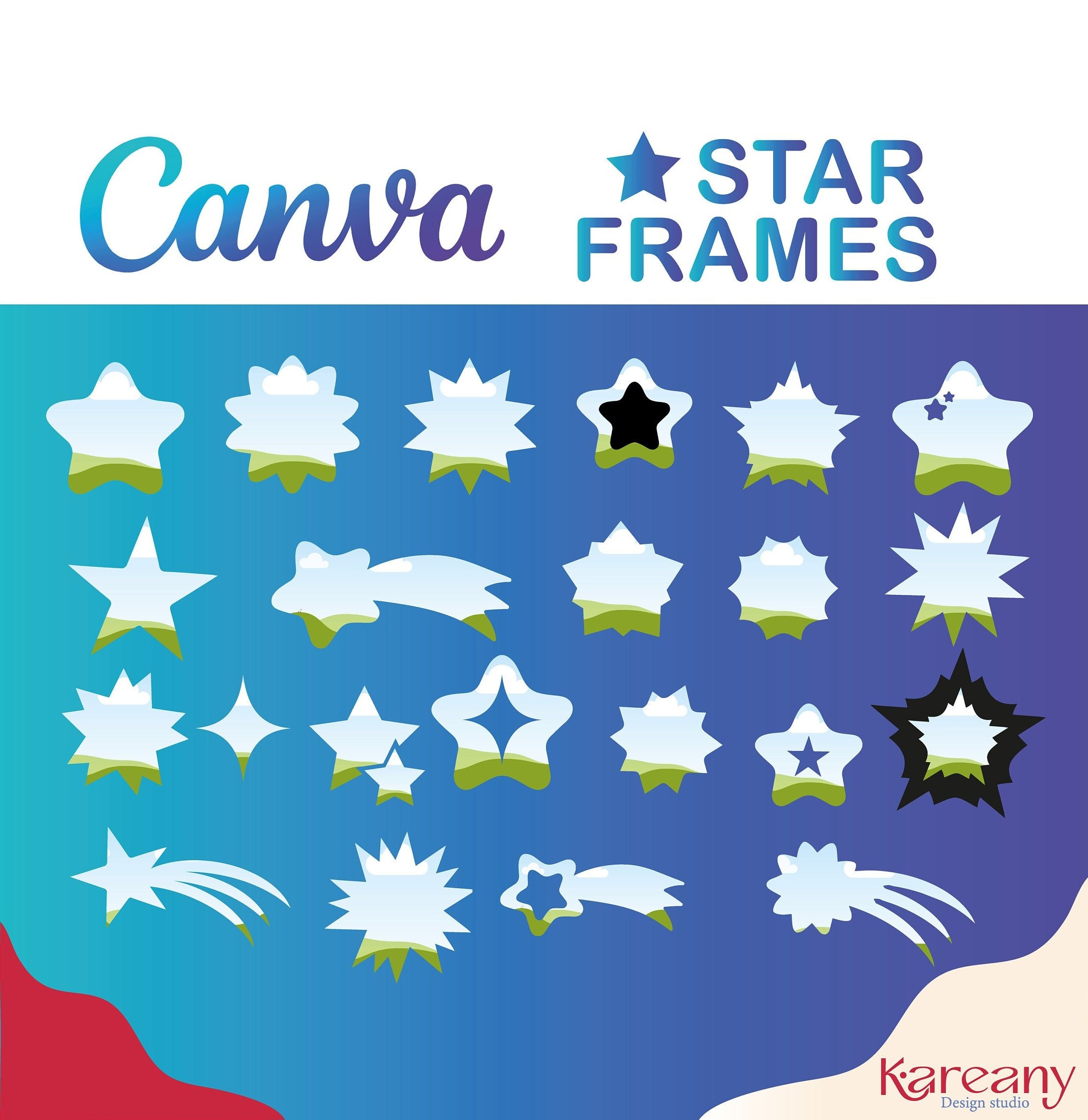 Canva Star Frame, Bundle Star Frame, Add Your Image, Drag and Drop, Editable Star Canva ...