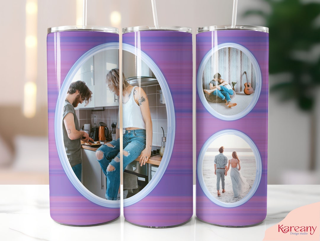 Purple Tumbler With 3 Photos, Photo Collage Sublimation Template Skinny ...