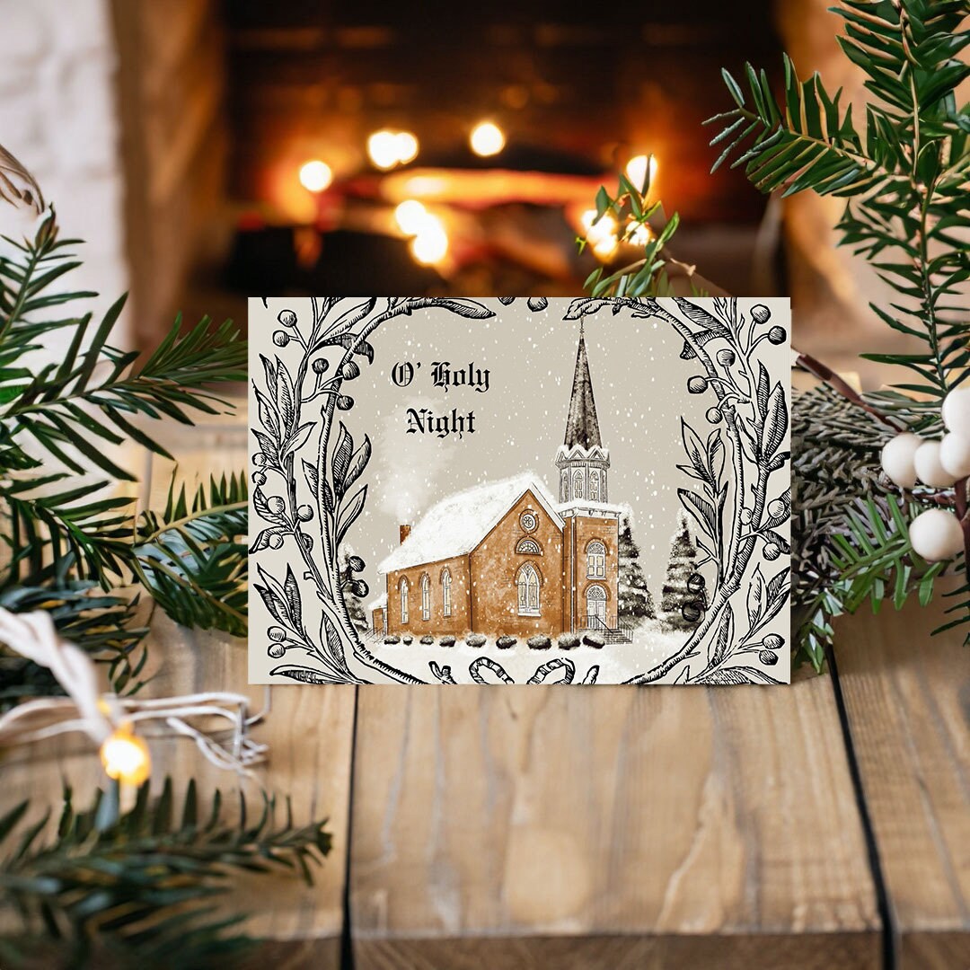 O Holy Night Church Vintage Style Postcard Digital Download - Etsy