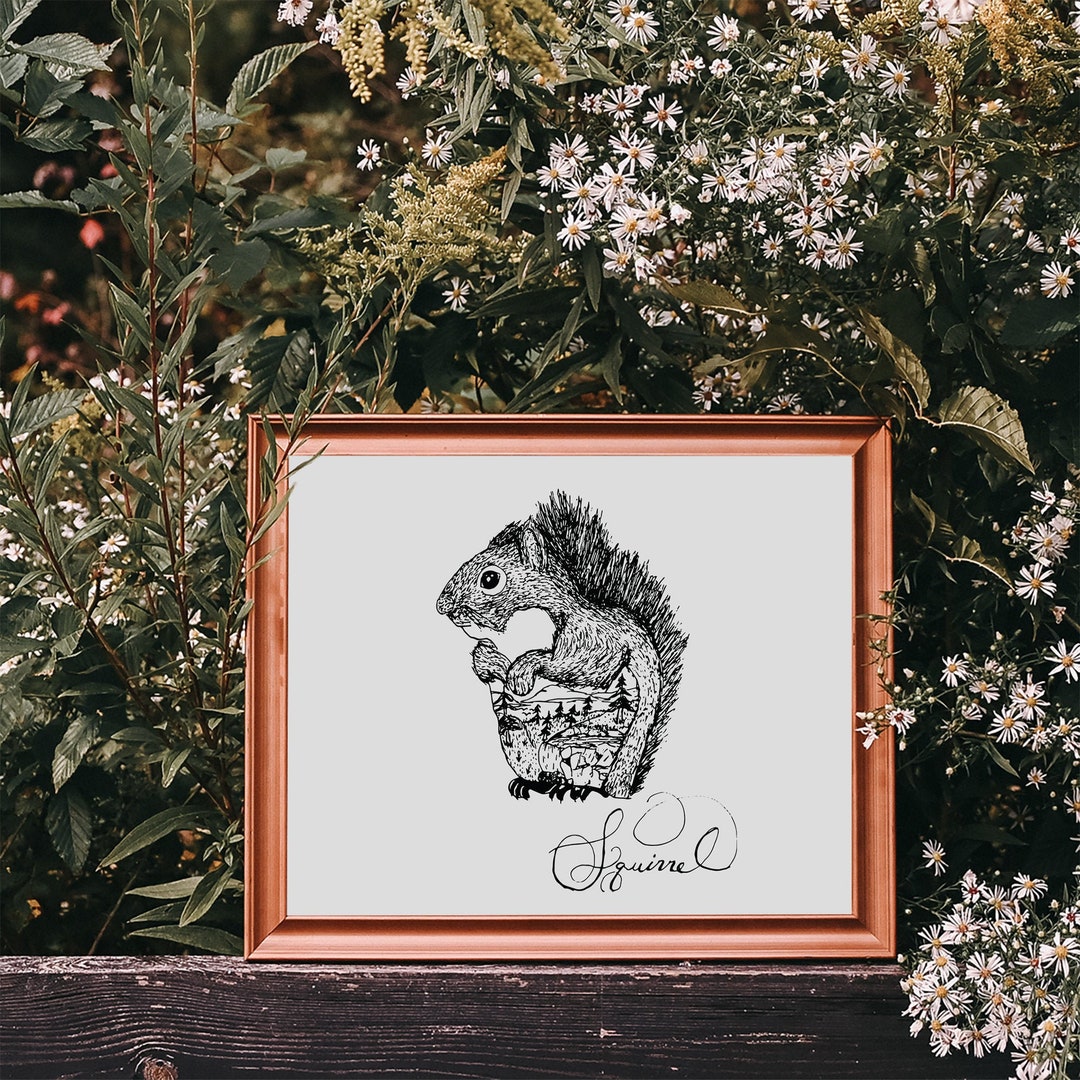 Double Exposure Squirrel Sketch | Illustration | Printable Drawing ...