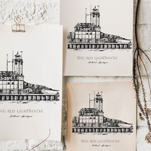 Big Red Lighthouse Sketch | Lighthouse Sketch | Digital Download | Fine ...